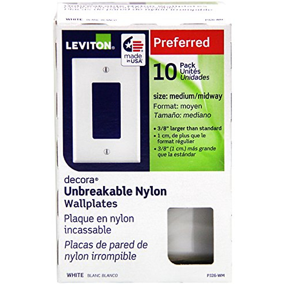 Leviton PJ26-WM 1-Gang Decora/GFCI Decora Wallplate, White, 10-Pack