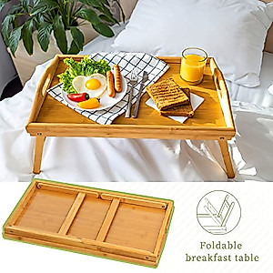 Bed Tray Table Breakfast Trays Serving Tray Bamboo Bed Laptap with Floding Legs Handles and Phone Holders