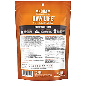 KOHA Raw Life Freeze-Dried Raw Bites Chicken for Dogs, High Protein Meal, Topper, and Treat for Picky Eaters, 14oz Bag