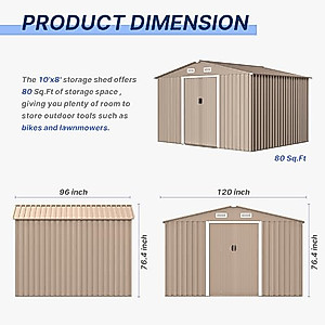 Trumbeak 10FT x 8FT Metal Outdoor Storage Shed,Utility and Tool Shed Storage House w/Lockable Sliding Doors & Air Vent,Garden Shed for Backyard,Garden,Patio,Lawn