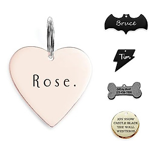 Premium 316 Surgical Grade Stainless Steel Personalized Dog & Cat ID Tags - Fun Shapes for Sporty Outdoor Pets - Custom Engraved Name & Info for Collar Accessories & Pet Necklaces Heart