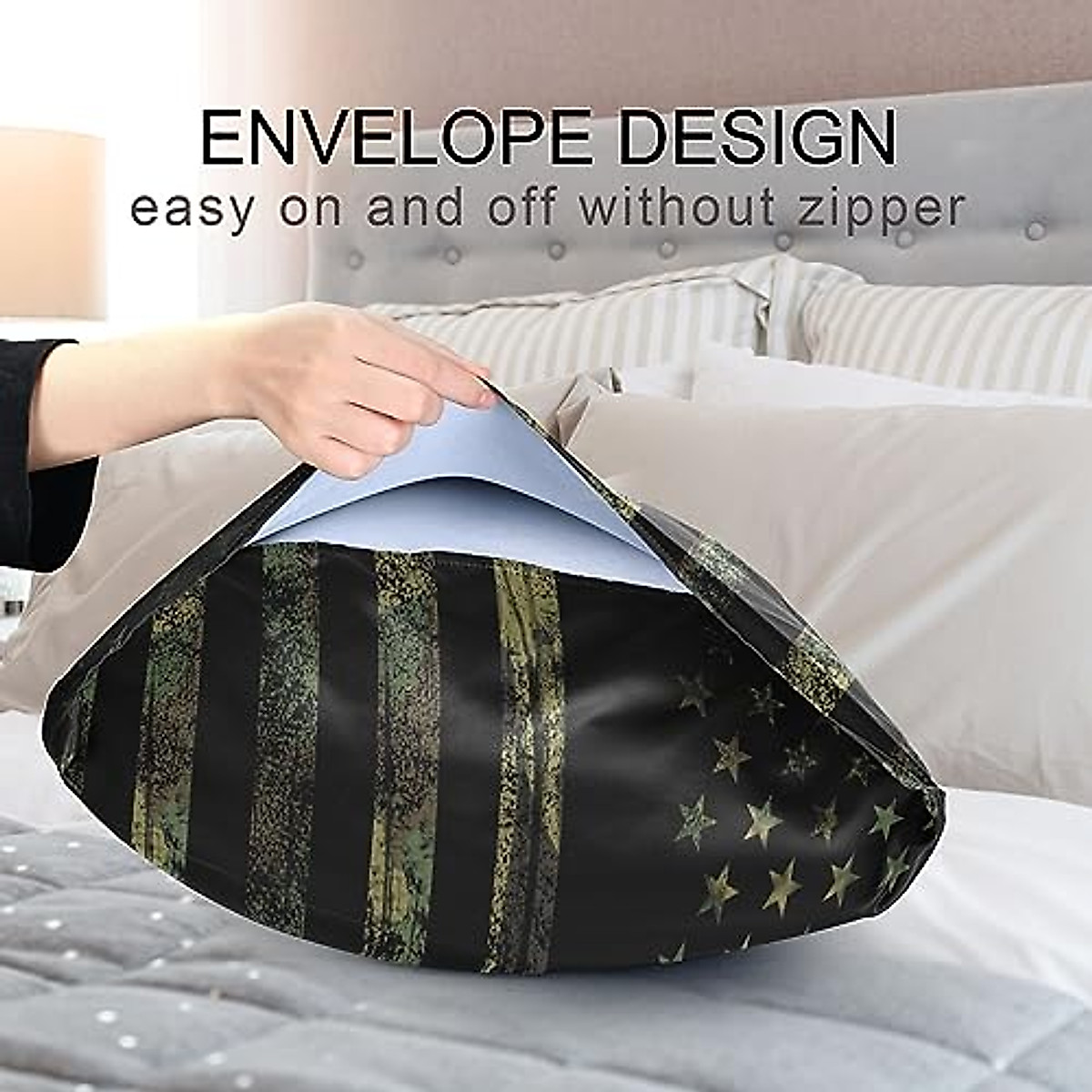 Camo American Flag Bed Pillow Protectors Zippered Standard Size Throw Pillow Cases Pillow Shams 20x26 in