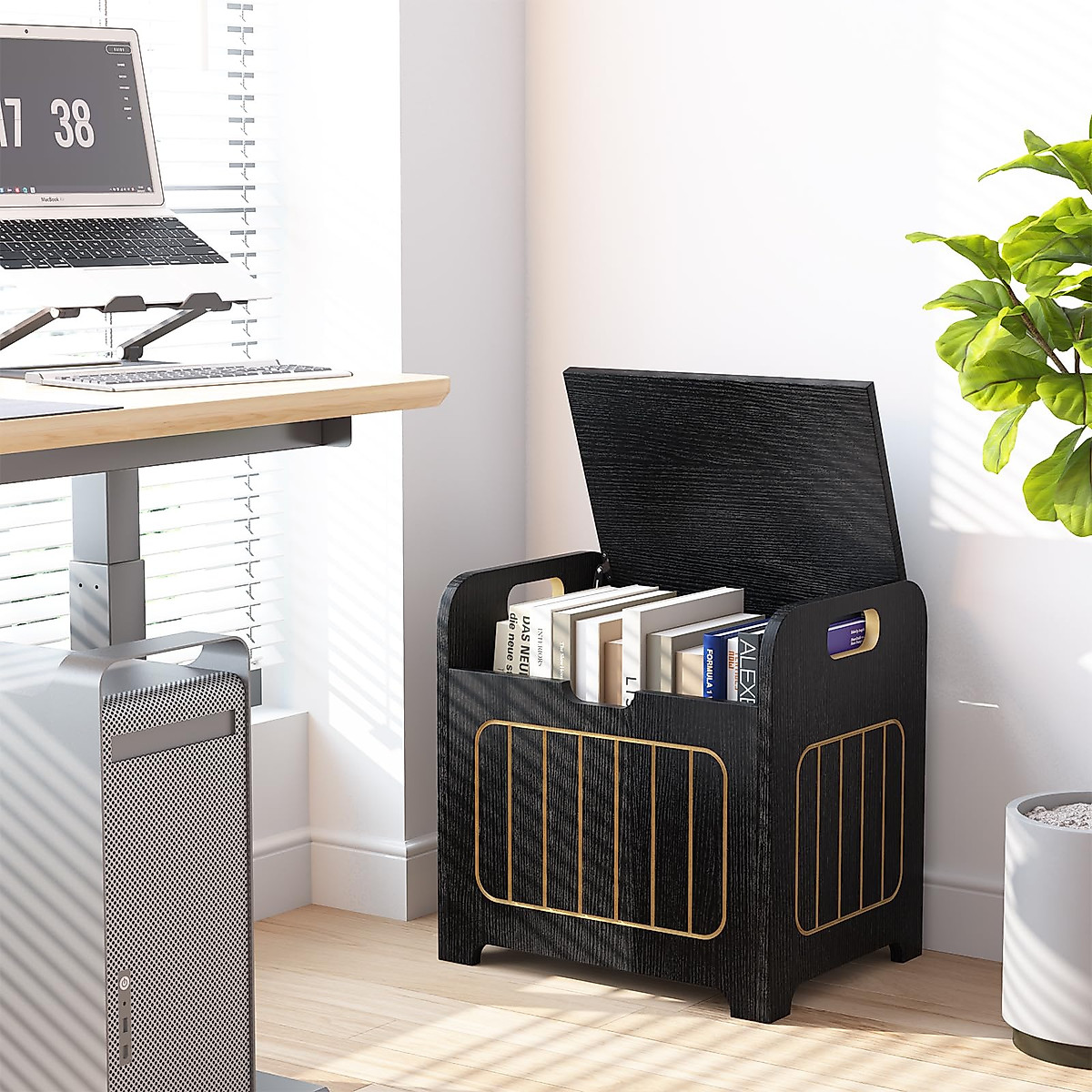 Aenuert Kids Storage Chests & Trunks Black Toy Storage Chests, Small Cube Storage Box Organizer,Wooden Storage Bin With Handle For Store Toy Books Clothes,Small Square Nightstand For Entryway,Bedroom