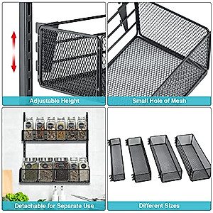 Over The Door Pantry Organizer 6-Tier Adjustable Tiers Hanging & Wall Mount Spice Rack,Metal Tube Behind The Door Storage Shelf,6 Adjustable Baskets with 4 Sizes & Small Mesh for Kitchen,Bathroom