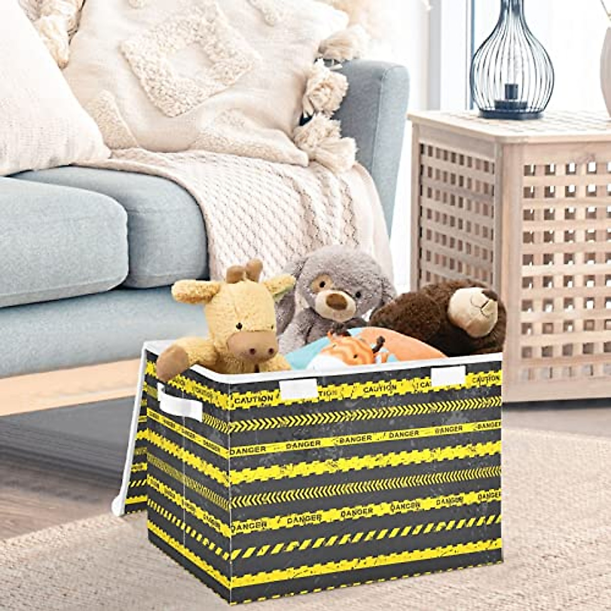 CaTaKu Yellow Stripes Lines Storage Bins with Lids and Handles, Fabric Large Storage Container Cube Basket with Lid Decorative Storage Boxes for Organizing Clothes
