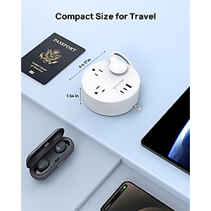 TROND Travel Power Strip - Retractable Extension Cord 5ft Ultra Thin Flat Plug, Retractable Power Strip with 3 AC Outlets 3 USB Ports (2 USB C), Cruise Ship Essentials, for Home Hotel Dorm Room, White