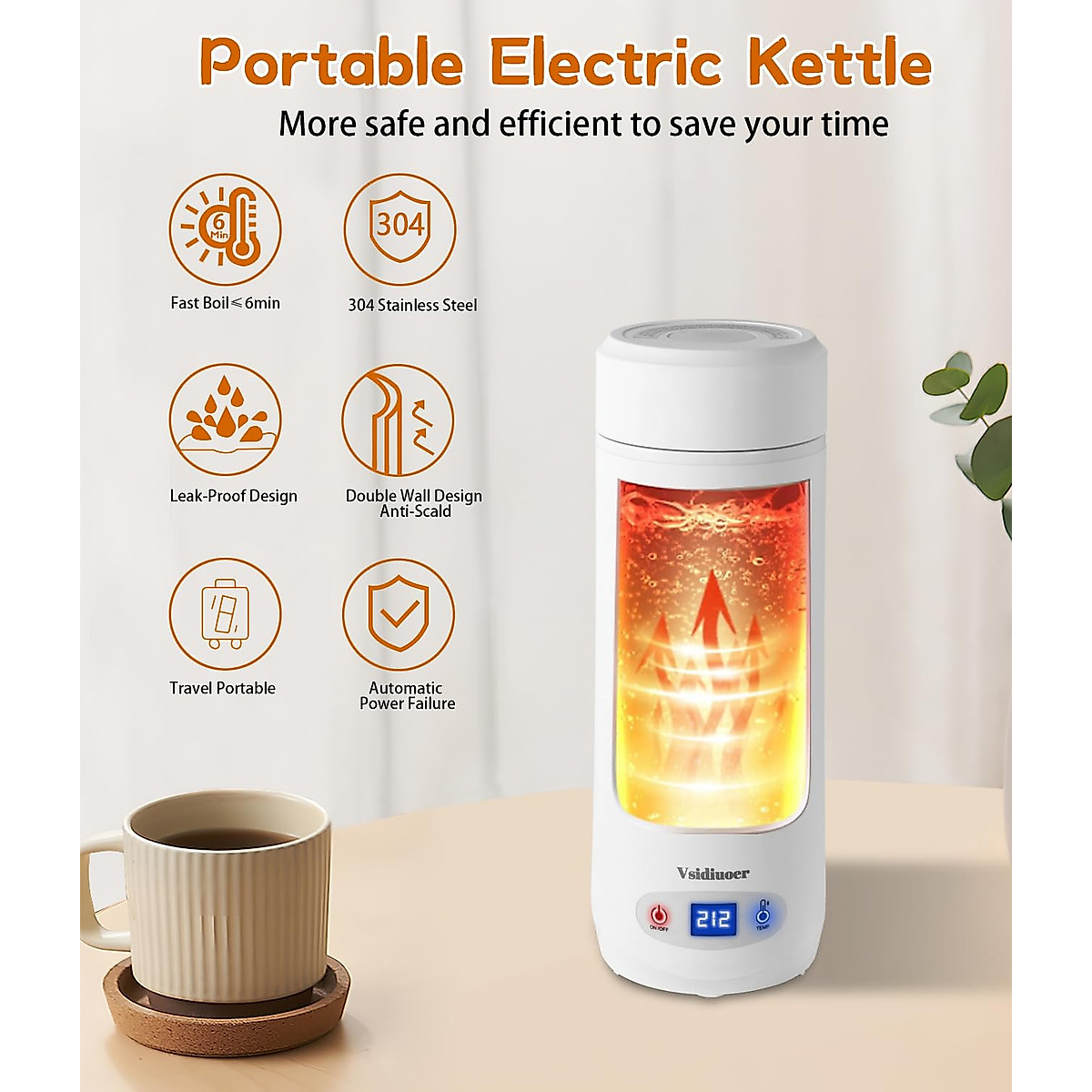 Portable Tea Kettle Electric Travel, 350ML mini tea kettle Water Heater with 4 Temperature Settings, Auto Shut-Off and Boil Dry Protection