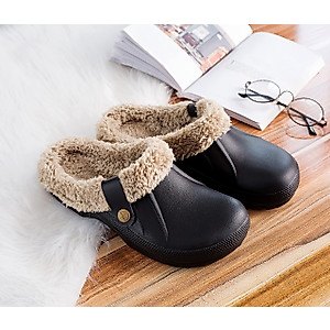 Reenloon Waterproof Slippers Women Men Fur Lined Clogs Winter Classic Outdoor Garden Comfy Warm Non-Slip Slippers