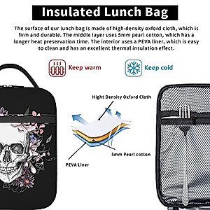 PATNPRT Halloween Black Sugar Skull Insulated Lunch Box Reusable Lunch Bag with Side Pocket for Men Office Work Picnic Travel