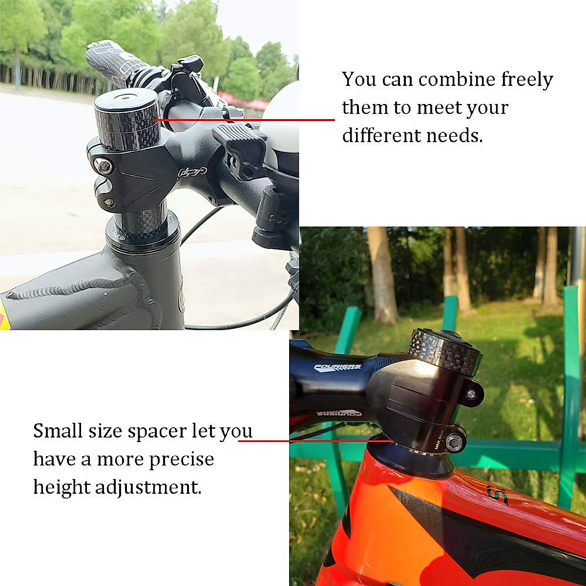 ONGHSD 9 Pieces/Set Carbon Fiber Bike Headset Spacer Kit 1/2/3/5/8/10/15/20/30mm MTB Bike Headset Rings Bicycle Headset Spacer Kit Fits for 1 1/8 Inch Road Mountain Bike Stem Spacers