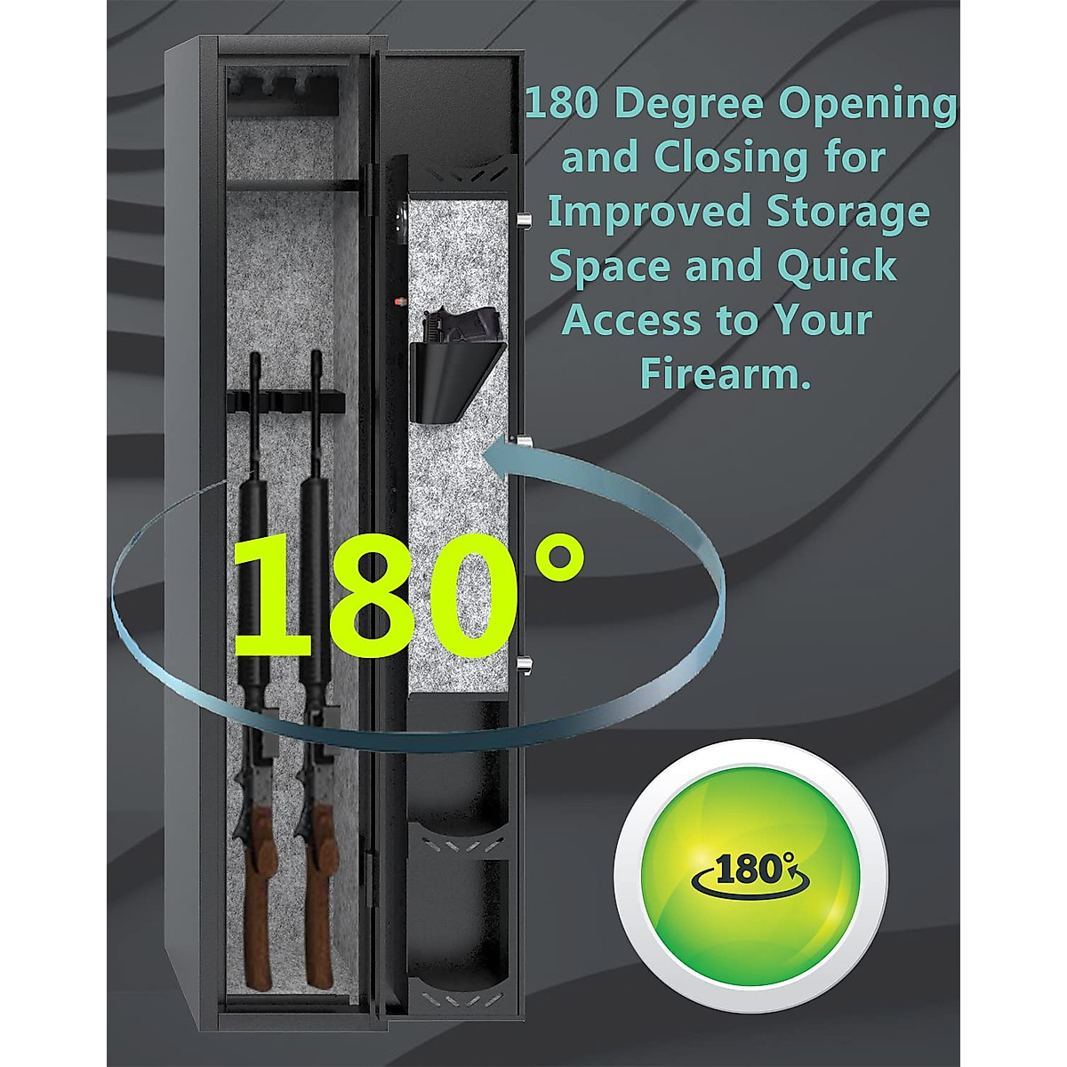 KAER Gun Safes Rifle Digital Quick Access Firearm Safe with 180-Degree Full Access Door and Removable Shelf for 2 Home Rifles with Pistols Rack