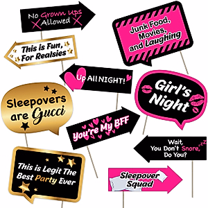 Slumber Party Decoration Kit - Includes Photography Backdrop & 10 Studio Selfie Photo Booth Props with Sticks - Sleepover Squad Pajama Girl Theme Studio Background Supplies