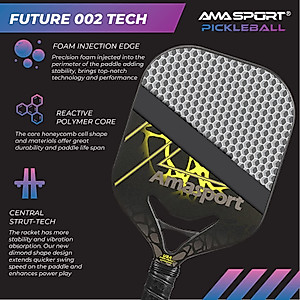 Matrix Pickleball Paddle Future 002- Graphite Textured Surface - Diamond Cutting Air Dynamic Throat Pickleball Standard Rackets Shape with Blend of Power and Control