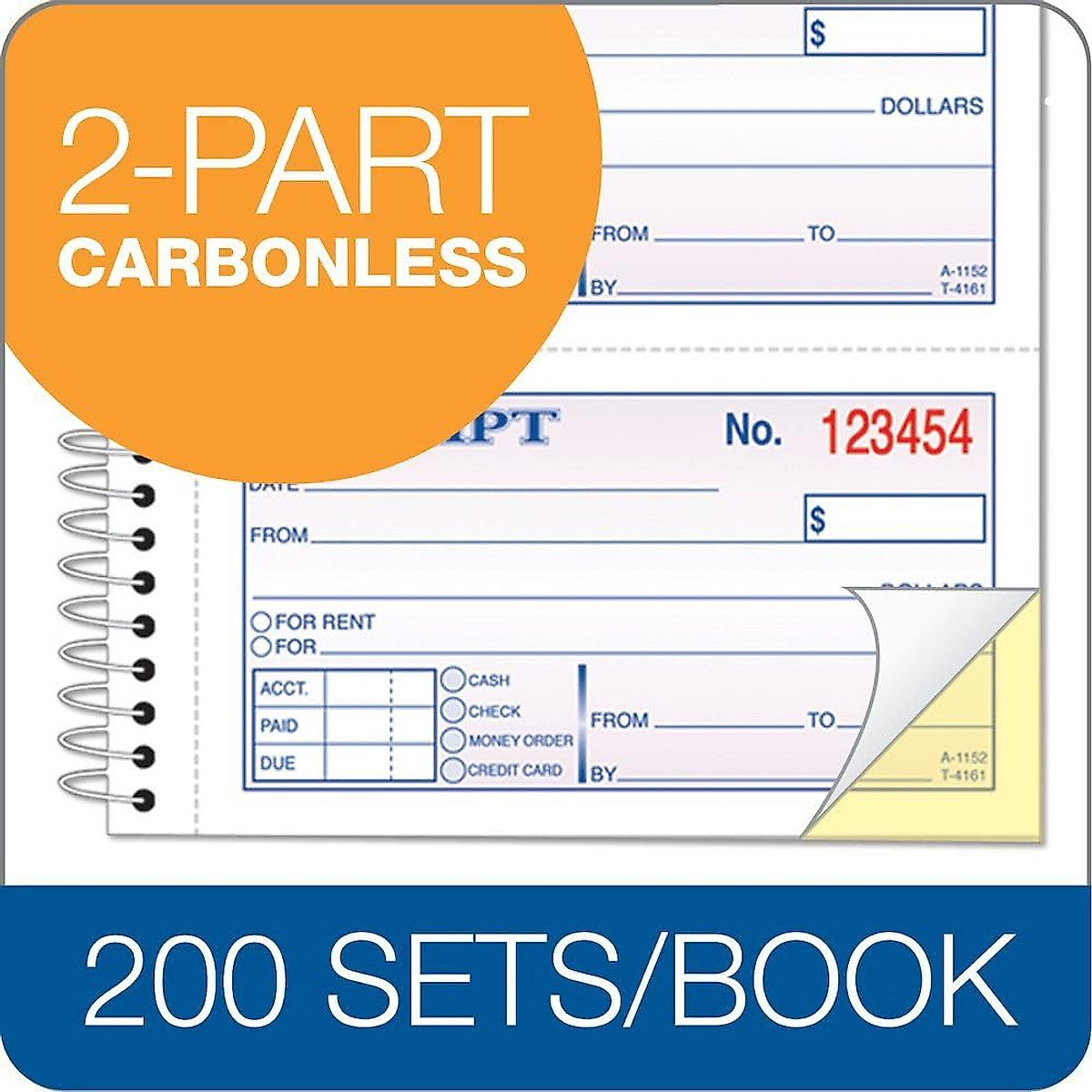 TOPS Money/Rent Receipt Book, 2-Part, Carbonless, 11 x 5.25 Inches, 4 Receipts/Page, 200 Sets per Book (4161) , White