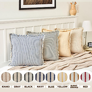 ZWJD Throw Pillow Covers 18x18Set of 2 Striped Pillow Covers with Fringe Chic Cotton Decorative Pillows Square Cushion Covers for Sofa Couch Bed Living Room Farmhouse Decor