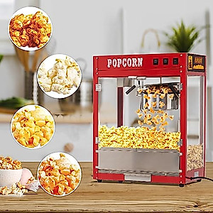 Aibudy Popcorn Maker, Nostalgic Retro Style Popcorn Machine with 8 Oz Stainless Steel Kettle, Exterior Protected by Tempered Glass Door, Suitable for Movie Theater Commercial or Family Dinners, Red