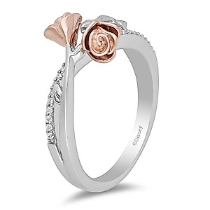 Jewelili Enchanted Disney Fine Jewelry 14K Rose Gold over Sterling Silver 1/10 Cttw Diamond Belle Rose Fashion Ring Size 8
