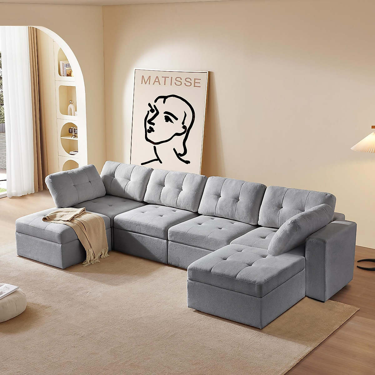 Convertible Modular Sectional Sofa Set Tufted Couch with Chaise and Storage for Living Room, Office, Large Spaces