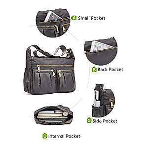 Crossbody Bags for Women,SHINON Multi Pocket Shoulder Bags, Lightweight Nylon Waterproof Casual Travel Purse Messenger Bags. (Grey)