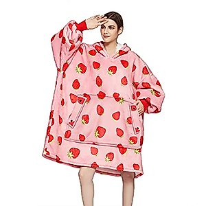 Hysunland Strawberry Wearable Blankets for Women Oversized Hoodie Sweatshirt with Kangaroo Pocket