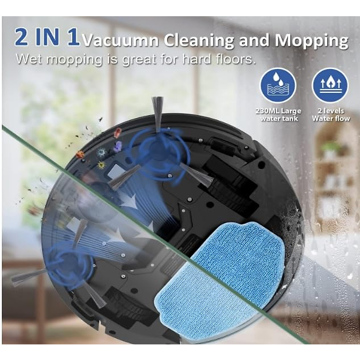 Robot Vacuum and Mop Combo, WiFi/App/Alexa, Robotic Vacuum Cleaner with Schedule, 2 in 1 Mopping Robot Vacuum with Watertank and Dustbin, Self-Charging, Slim, Ideal for Hard Floor, Pet Hair, Carpet