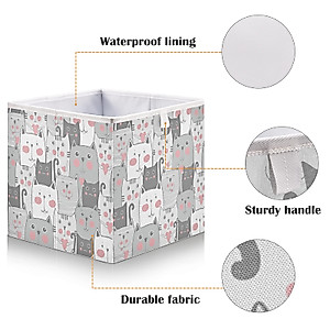 DOMIKING Lucky Cat Storage Baskets for Shelves Foldable Collapsible Storage Box Bins with Cubes Toys Closet Organizers for Pantry Bathroom Baby Cloth Nursery,11 x 11inch