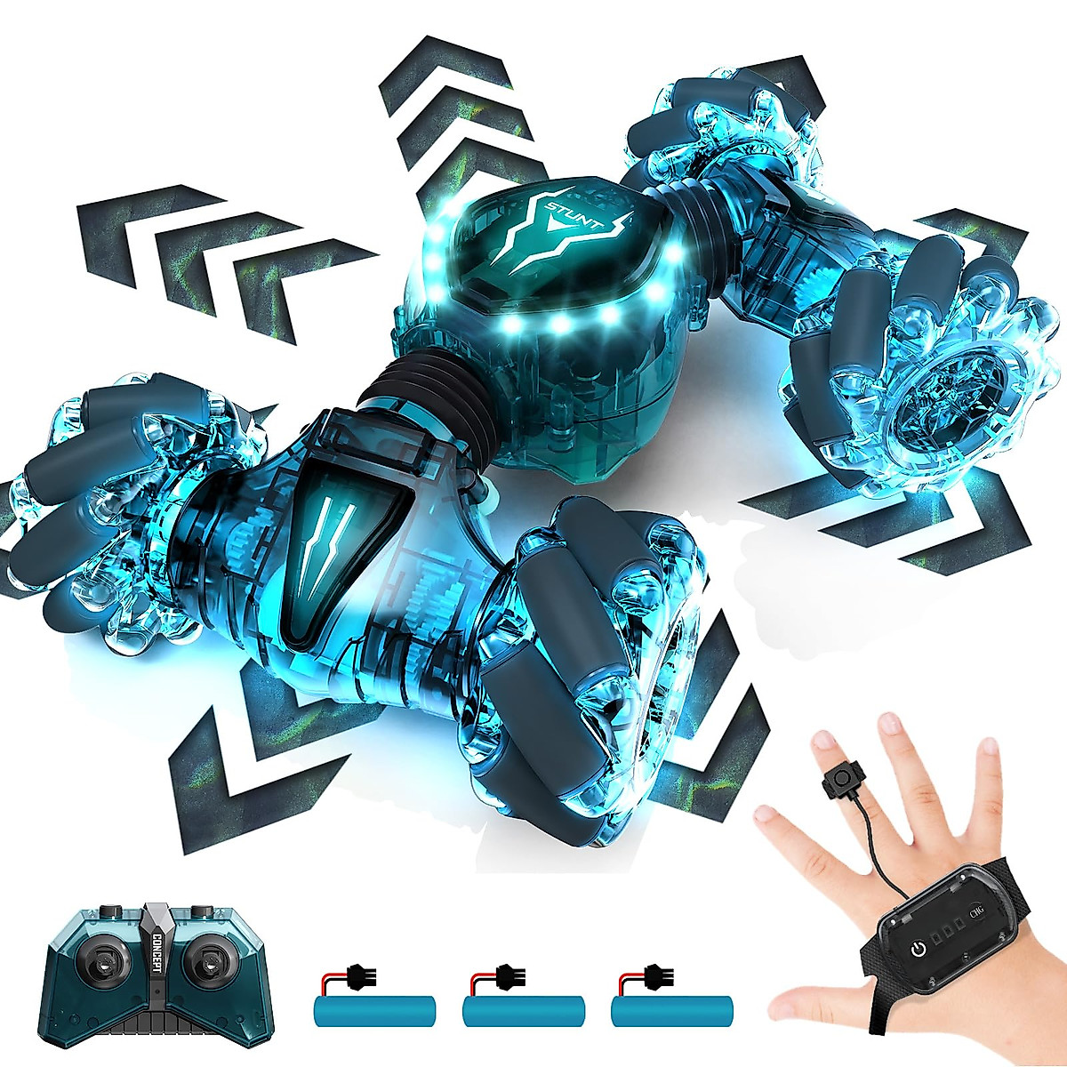 Tecnock RC Car Remote Control Car for Kids Adults,1:20 Scale 4WD Gesture Sensor Remote Control Crawler,2.4 GHz Transform RC Stunt Car with Light,Gift for Boys Girls(Red)