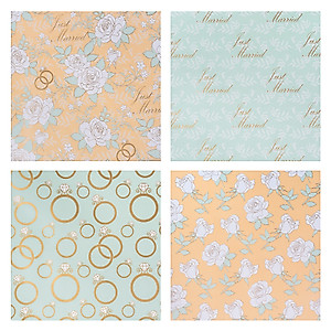 WRAPAHOLIC Wedding Theme Wrapping Paper Roll - Diamond Ring and Floral Design Printed on Pearlized Paper, Perfect for Celebration, Party Present Packing - 4 Rolls - 30 inch X 120 inch Per Roll