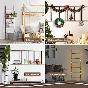 6-Tier Decorative Wooden Blanket Ladder - 5.5 Ft Towel Rack and Wall-Leaning Quilt, Farmhouse Style, Ideal for Living Room, Bathroom, Bedroom - Not for Climbing (Carbon Brown)