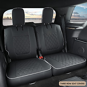 GIANT PANDA Pu Leather 7 Seats Car Seat Covers Full Set Custom Fit Ford Explorer 2016 2017 2018 2019 XLT,Limited,Platinum,Sport,Base,3 Row Model with Second Row 40/60 Split Seats- (Black)