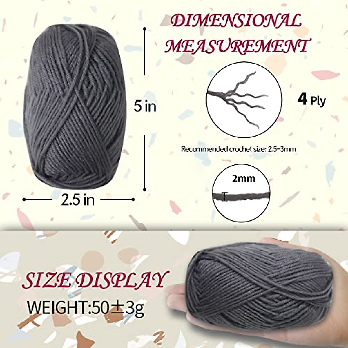 2 Pcs 100g Acrylic Yarn for Crocheting,Soft and Fluffy Crochet Yarn for Knitting and Crafts，4 ply Warm Yarn for DIY Slippers Cushions Dolls Bags Blankets Ornaments and Trinkets(Grey)