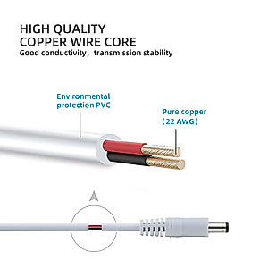 Power Extension 60ft Cable5.5mm x 2.1mm 12 Volt Male to Female Plug Cord for CCTV IP Security Cameras DVRs and More Devices White