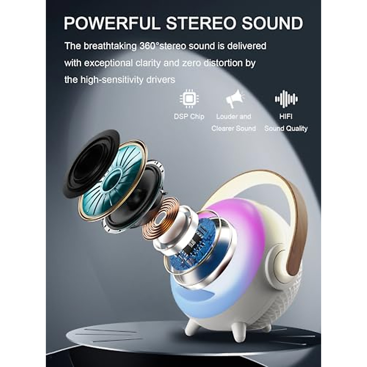 Depulat Kids Bluetooth Speaker with Lights 15W Portable Wireless Charging Speaker Dimmable Night Light Best Birthday Music Gifts for Teenagers -Bedroom, Office and Home Decor(Without Battery)