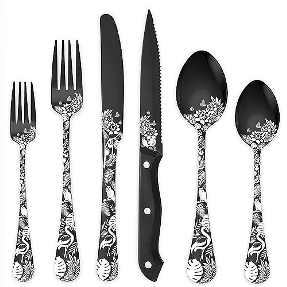 48-Piece Silverware Set with Steak Knives for 8,Unique Pattern Design，Stainless Steel Flatware Cutlery Set For Home Kitchen Restaurant Hotel, Kitchen Utensils Set, Mirror Polished, Dishwasher Safe