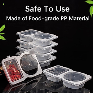 10/20/30 Pcs Double Compartment Condiment Container Disposable 2 Compartment Snack Containers Condiment Containers with Lids Reusable Snack Container for to-go Sauce Sampling Travel Snack (30Pcs)