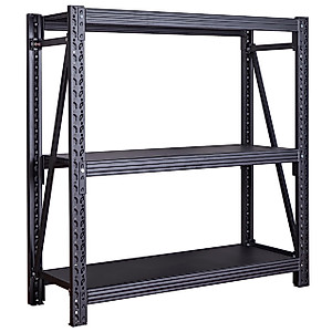 BIBKOK Garage Shelving Rack,3-Tier Industrial Shelving,Adjustable Warehouse Storage Rack,Heavy Duty Workshop Shelf for Basement Supermarket(N120,Black)