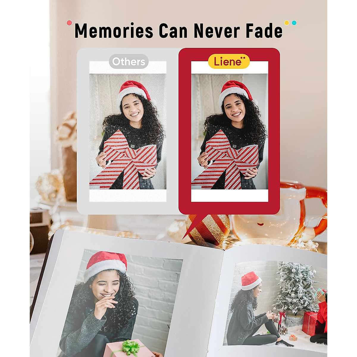 Liene 4x6'' Photo Printer Bundle (60 pcs +2 Ink Cartridges), Wi-Fi Picture Printer, Photo Printer for iPhone, Android, Smartphone, Computer, Dye-Sublimation, Portable Photo Printer for Home Use