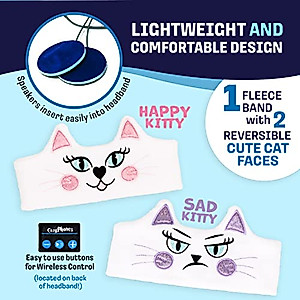 CozyPhones Over The Ear Bluetooth Headband Headphones - Kids Wireless Headphones Volume Limited with Thin Speakers & Super Soft Fleece Headband - Happy and Sad Cat