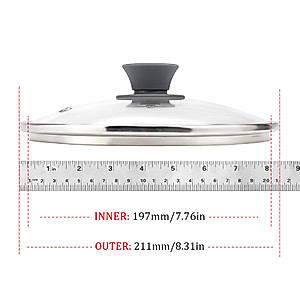 Mewutal Tempered Glass Lid Clear Pot Cover Assembled Pan Cover Replacement for Universal Pot Frying Pan Skillets Cookware, with Silicone Handle and Cleaning Pad (5.63 Inches)