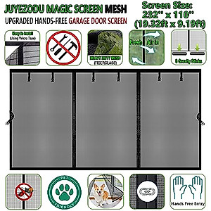 Magnetic Garage Screen Door for 2 Car Garage 19x9ft, Durable Heavy Duty Fiberglass Screen Mesh, Doors Screen with Magnets for Double Garage Doors Breathable, Easy Install, Pass-Through (Black, 19x9)