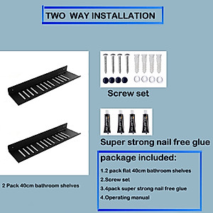 lifewinimall Shower Shelf No Drilling 2 Pack，Metal Kitchen Shelves Wall Mounted，Bathroom Countertop Organizer，Black Floating Shelf Organizer for Bathroom & Kitchen Storage (Black 40m)