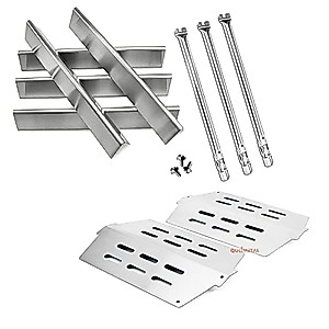 QuliMetal SUS304 Flavorizer Bars SUS304 Grill Burner and #65505 7622 Heat Deflector for Weber Genesis 300 Series (E310 E320 E330 S310 S320 S330) with Front Control Knobs