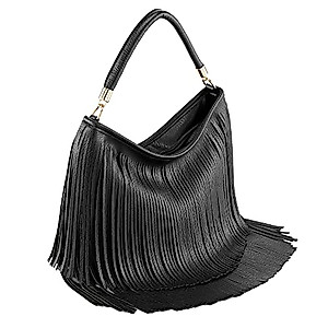 Ayliss Women Tote Shoulder Handbag Hobo Purse Crossbody Handbag Tassel PU Leather Fashion Top Handle Bag Satchel (Black)