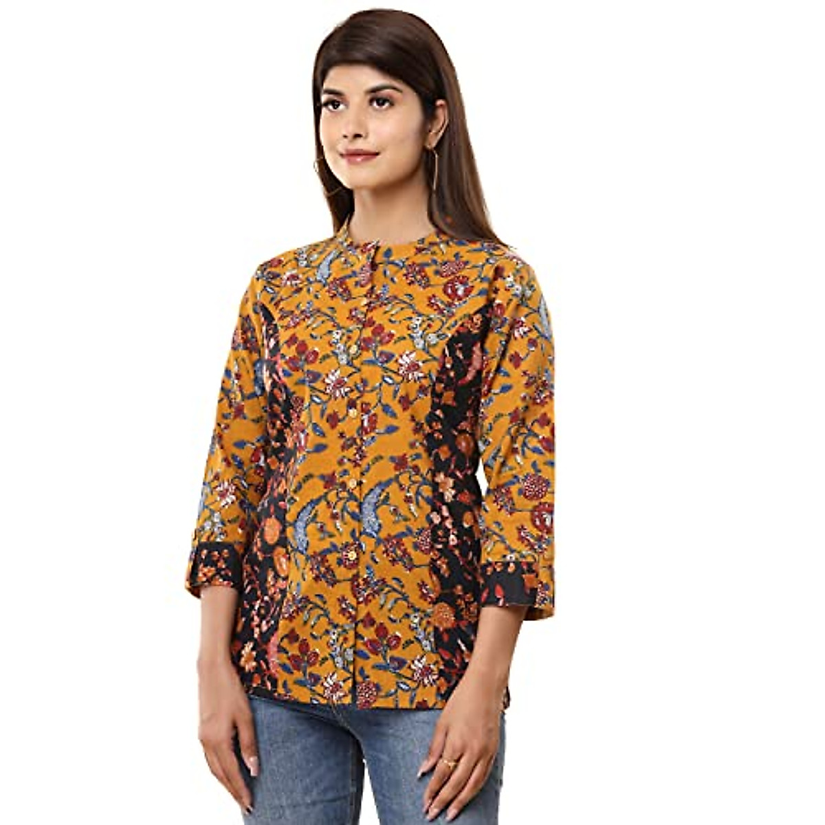 Vihaan IMPEX Yellow Floral Printed Hot Tunic Casual Kurti Top for Women Shirt for Ladies