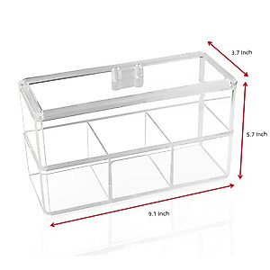 ROYALITA 2-Pack Qtip Holder Dispenser, Clear Acrylic Display Case with Lid, Stackable Storage Desk Organizer for Cotton Swab, Cotton Ball, Make Up Pads, Makeup Brush
