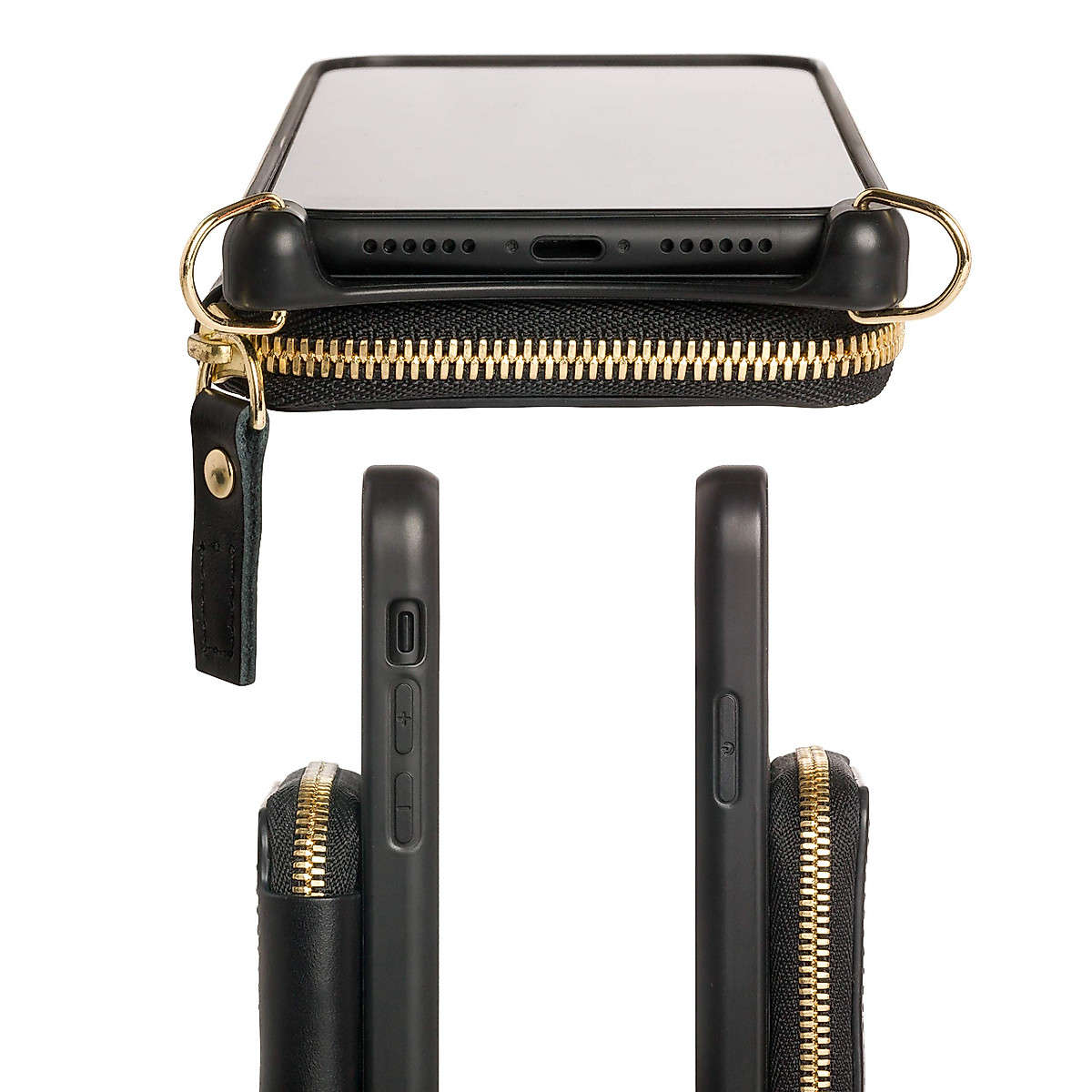 Wilken Crossbody Wallet and Purse Phone Case Compatible with iPhone 13 Pro | Includes a Wristlet and Shoulder Strap | Holds Cash and Credit Cards in Leather Zipper Pouch (13 Pro, Black)