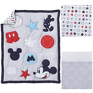 Disney Amazing Mickey Mouse 3 Piece Nursery Crib Bedding Set, Grey, Navy, Red, Blue