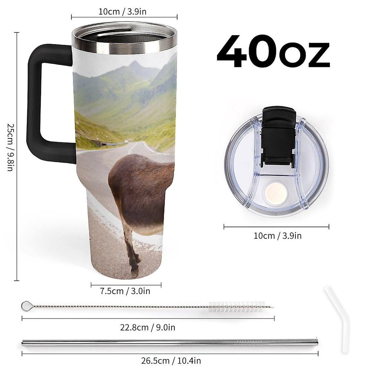 Niapessel Leak Proof Tumbler, Insulated Water Bottles with Straw, Funny Donkey Insulated Cup with Handle 40 Oz Stainless Steel Flask for School, Travel, Car, Sports, Work