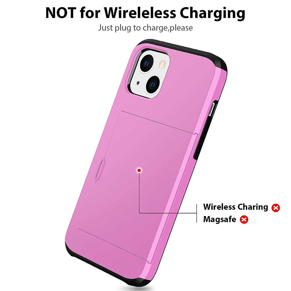 Jiunai Compatible with iPhone 13 Mini Case, Credit Card IDs Holder Wallet Back Pocket Slide Cover Card Slot Dual Layer Bumper Shell Rubber Cover Phone Case Designed for iPhone 13 Mini 5.4'' 2021 Pink