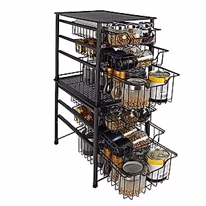 MAX Houser 3-Tier Stackable Organizer Baskets with Metal Sliding Drawers for Pantry, Under the Sink, Desktop Organizer for Bathroom,Kitchen, Office (Charcoal Grey)